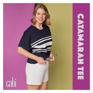 CAbi | Tops | Cabi Catamaran Tee 642 Dark Blue With White Stripe Sz S ...